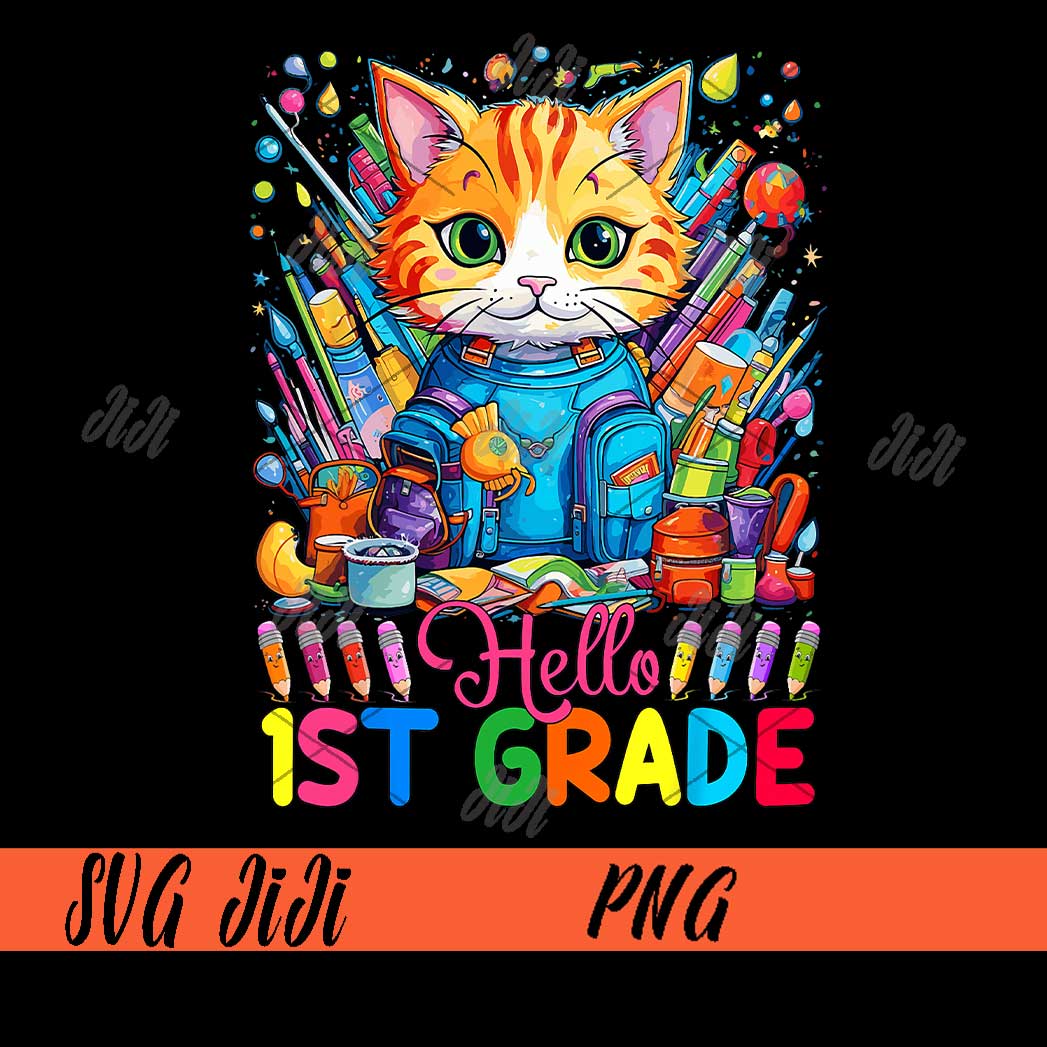 Hello 1st Grade Cute Cat PNG, Back To School Happy First Day | Inspire ...