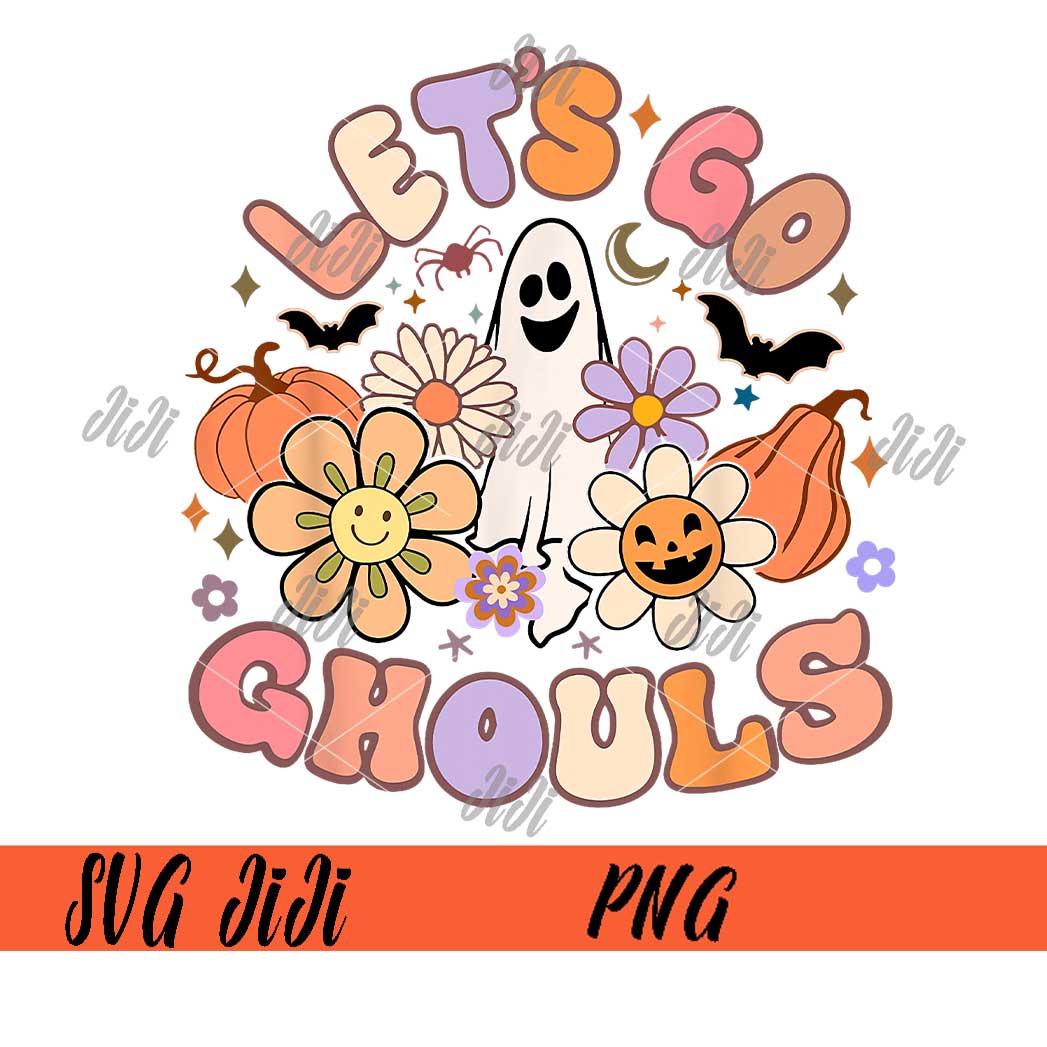 Lets Go Ghouls PNG, Halloween Ghost Retro Groovy PNG, Boo Ha | Inspire ...