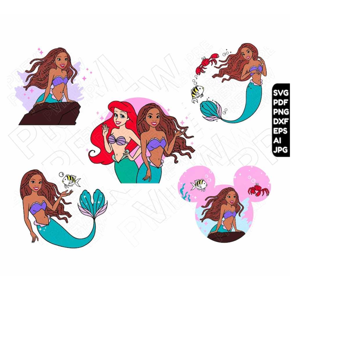 The little mermaid african american Bundle SET 5 cliparts SV - Inspire ...