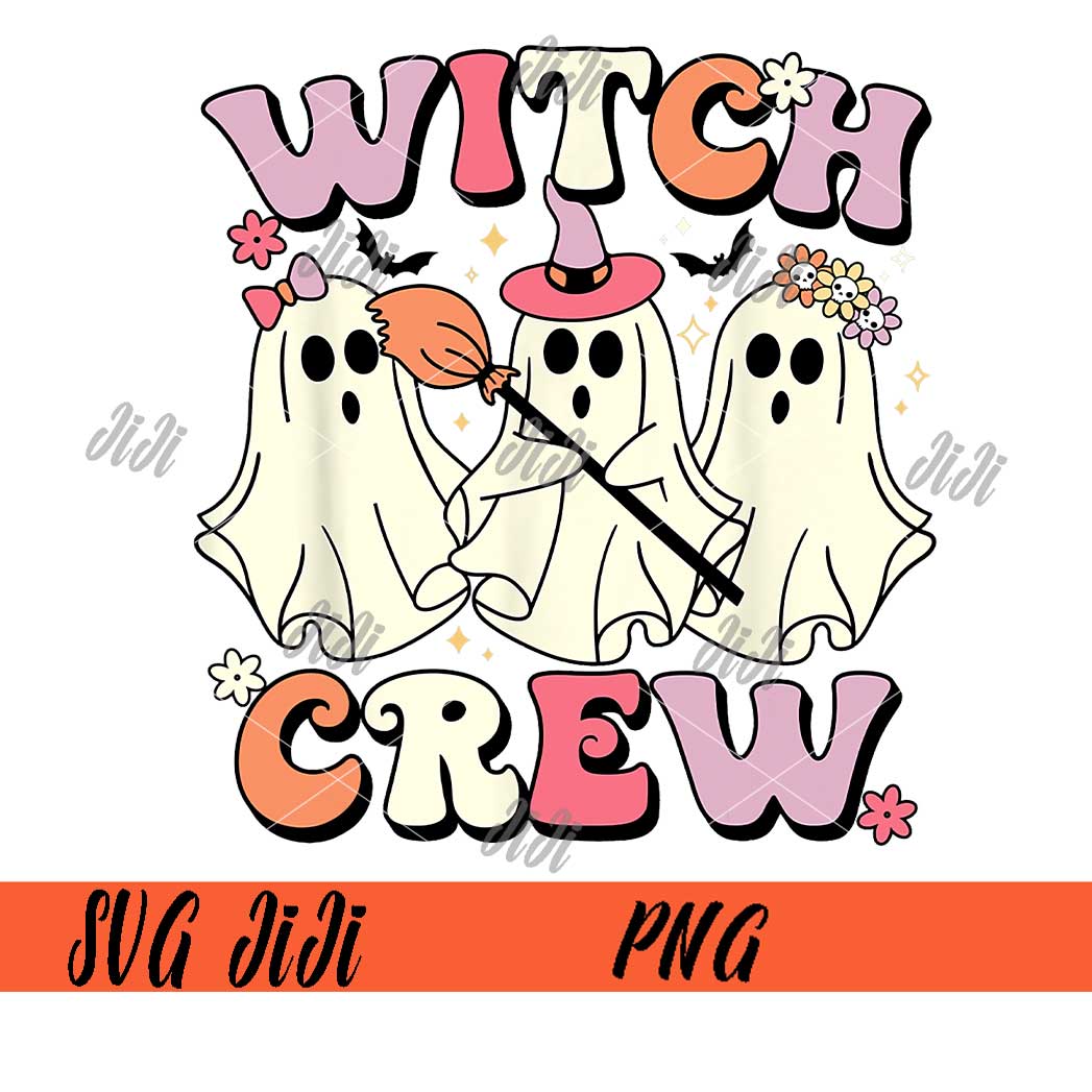Witch Crew Cute Ghost PNG, Halloween Retro Groovy PNG - Inspire Uplift
