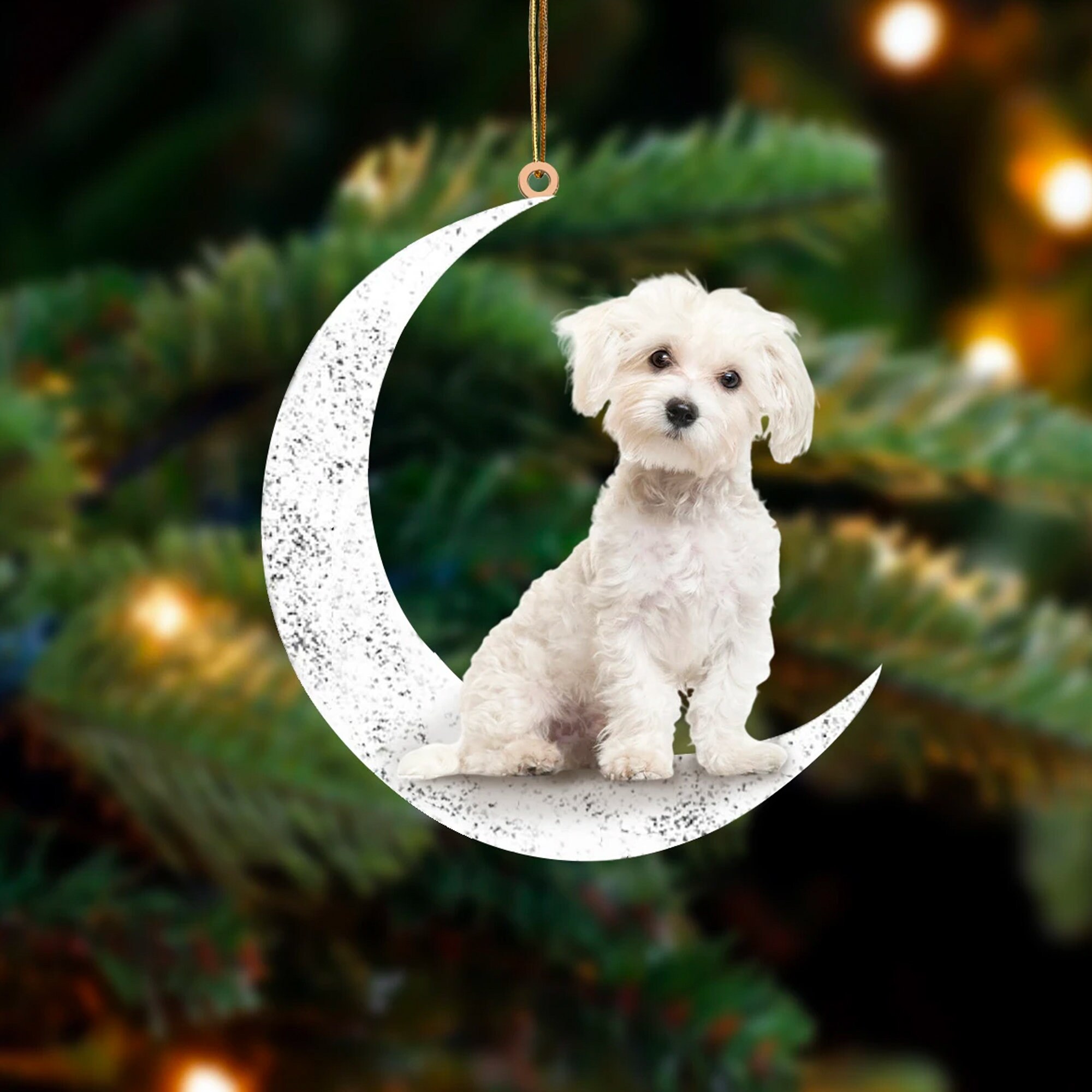 Maltese Sit On The Moon Ornament, Maltese Dog Ornament - Inspire Uplift