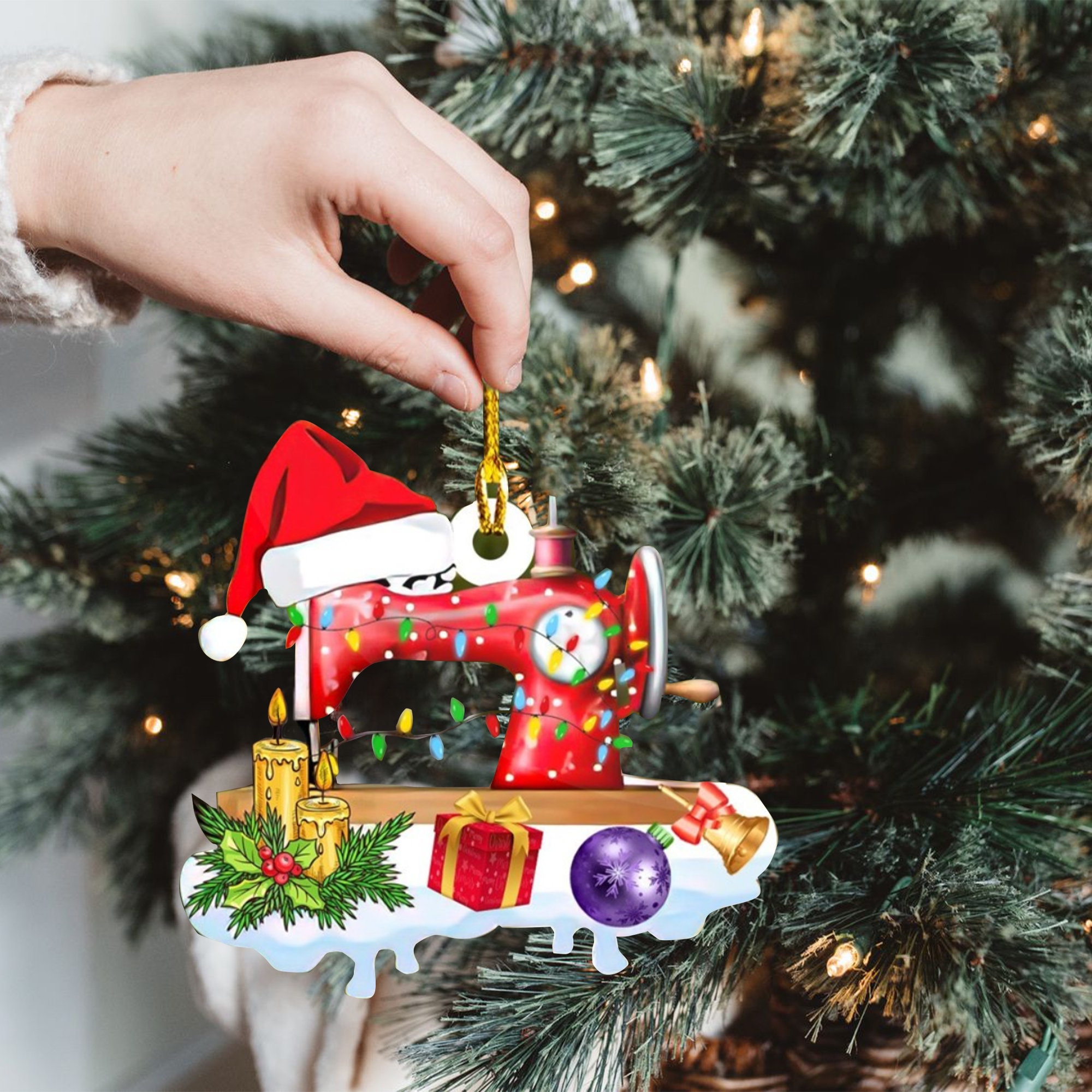 Sewing Machine Santa Hat Christmas Ornament, Sewing Machine - Inspire ...