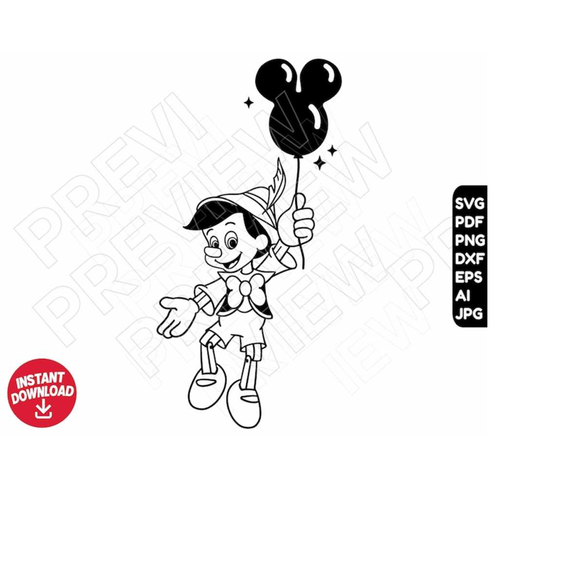 Pinocchio SVG , disneyland balloon svg dxf png clipart , cut - Inspire ...