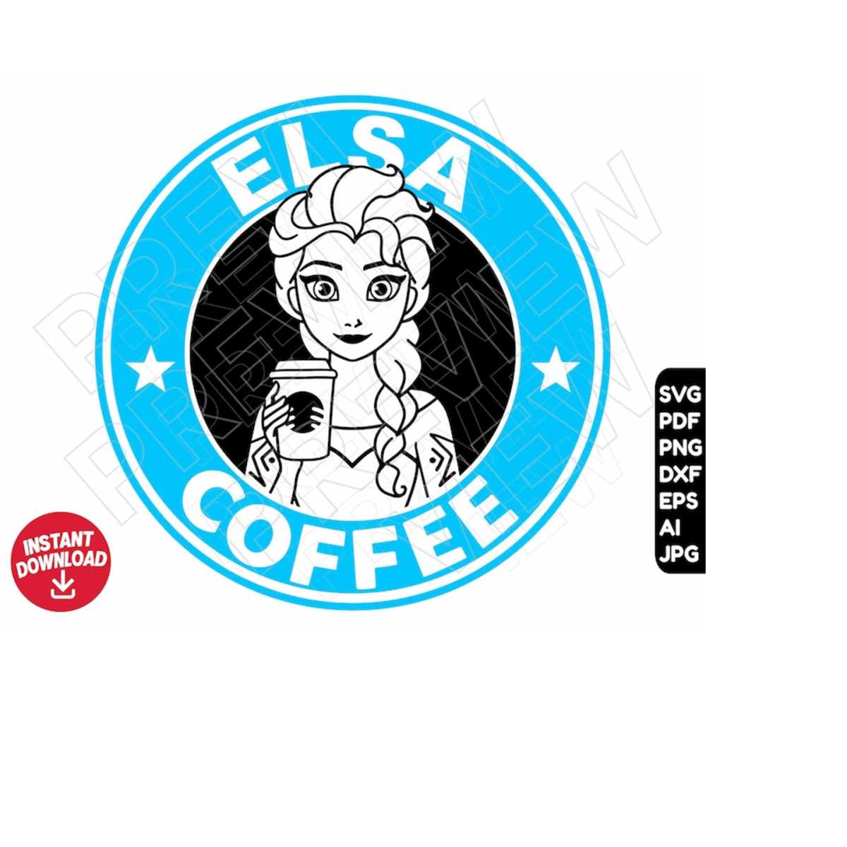 Elsa SVG coffee frozen png dxf clipart , cut file layered by - Inspire ...