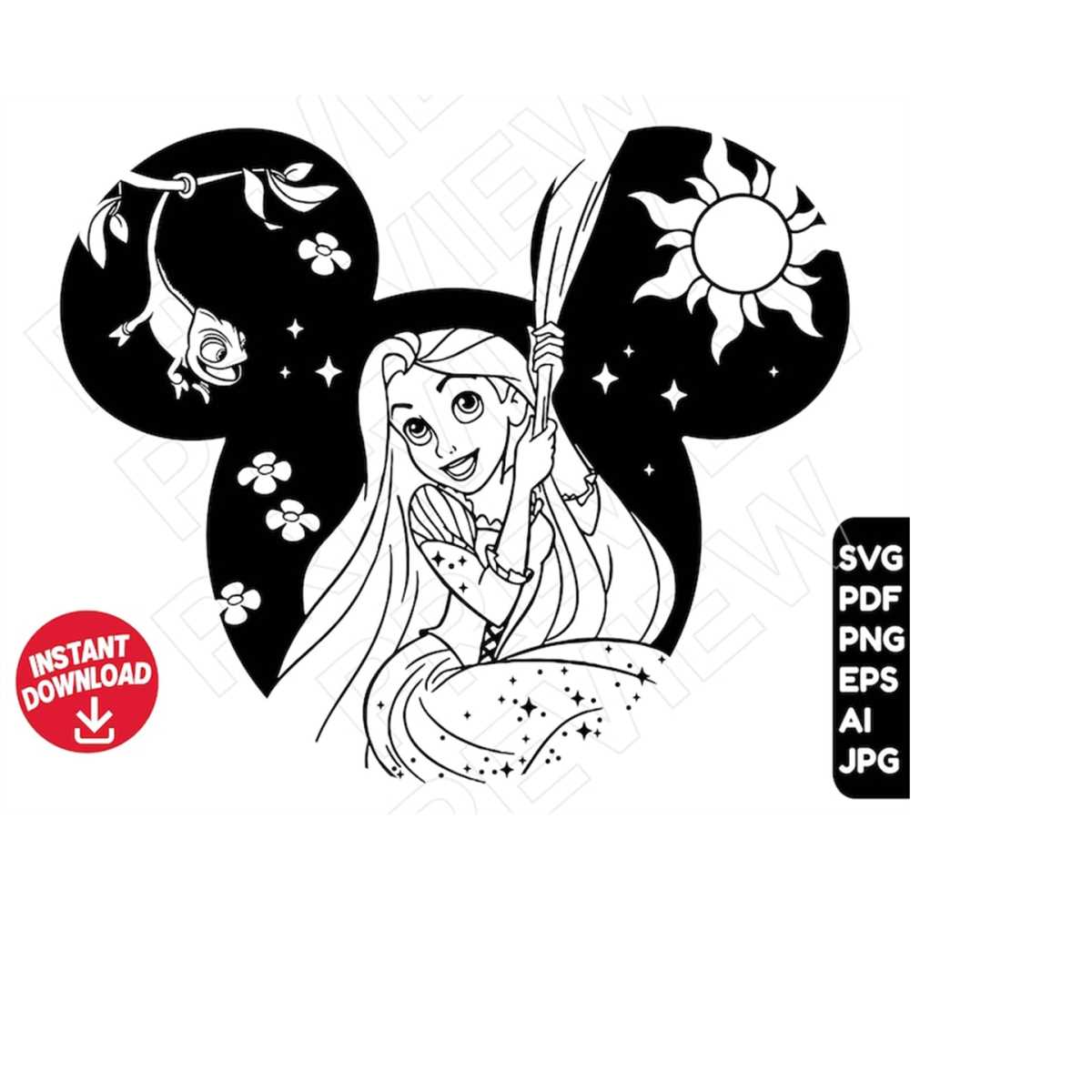 Rapunzel princess Tangled SVG disneyland ears , clipart vec | Inspire Uplift