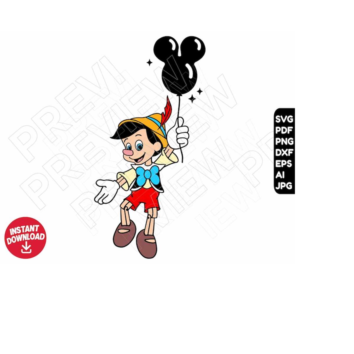 Pinocchio SVG disneyland balloon dxf png clipart , cut file - Inspire ...
