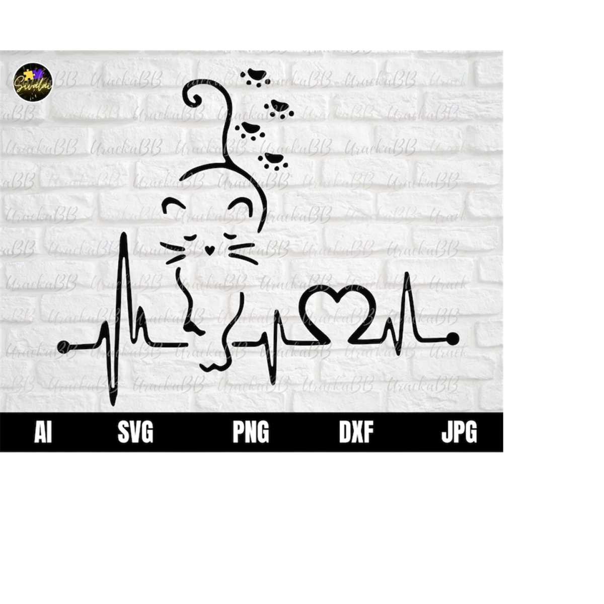 Cat Svg, Cat Heartbeat Svg, Cat with Heart Svg, Cat Heartbea | Inspire ...