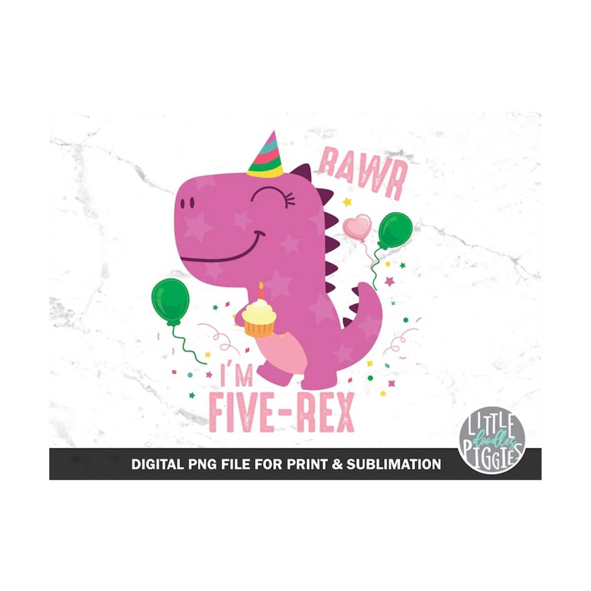 Girl Five Rex PNG, Purple Birthday Dinosaur 3 Png, 3rd Din | Inspire Uplift
