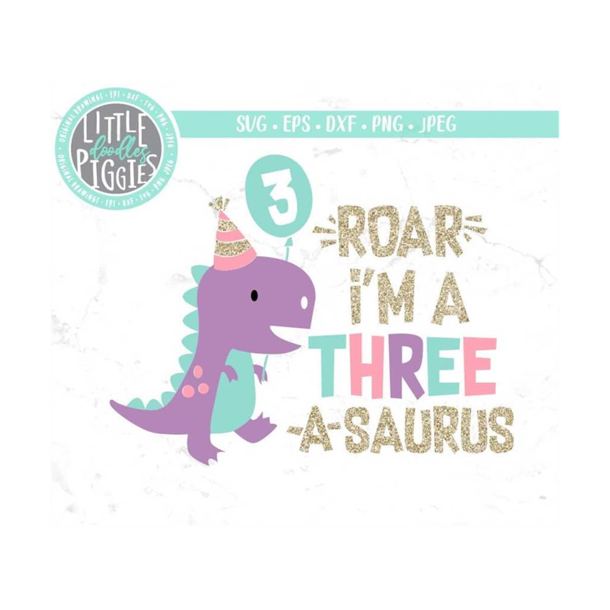 Girl Three A Saurus SVG PNG Cut File, Pink Purple Dinosaur B | Inspire ...