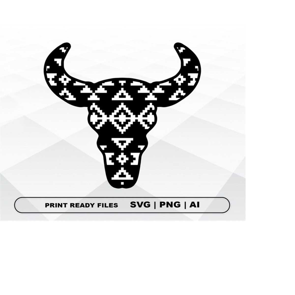 Cow Skull with Aztec Pattern Farmhouse Svg and PNG Files Cli - Inspire ...