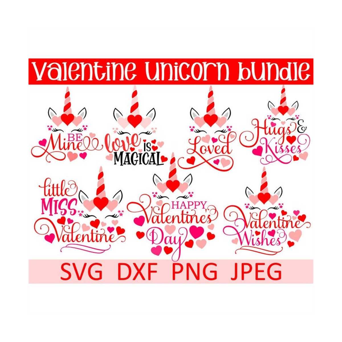 Valentine's Day Unicorn SVG Bundle, Unicorn Hearts, Digital | Inspire ...