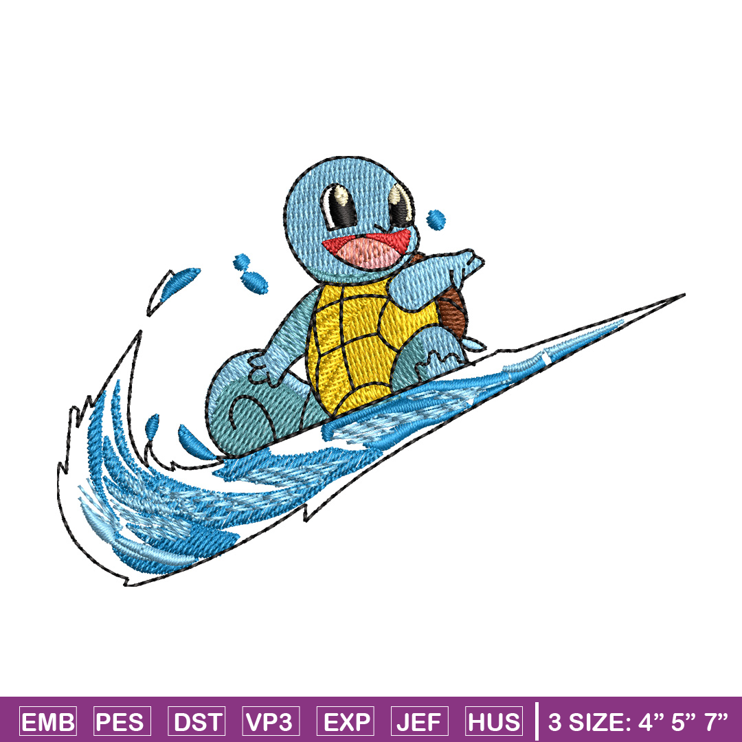 Swoosh squirtle embroidery design, Pokemon embroidery,Anime - Inspire ...