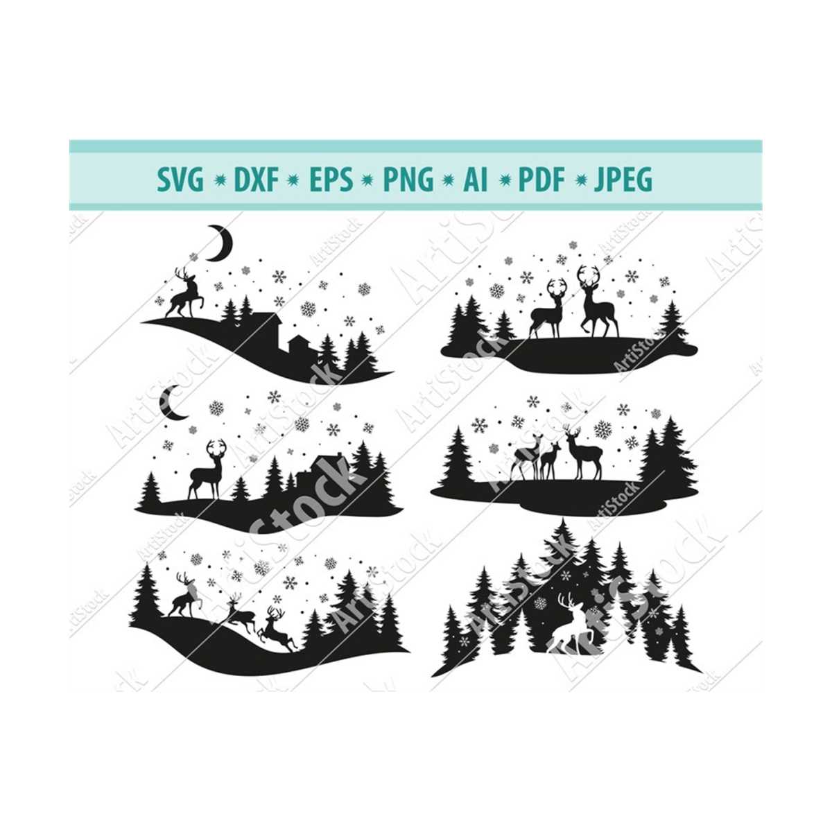Deer Svg, Deer in forest Svg, Pine Trees svg, Stag svg, Hunt - Inspire ...