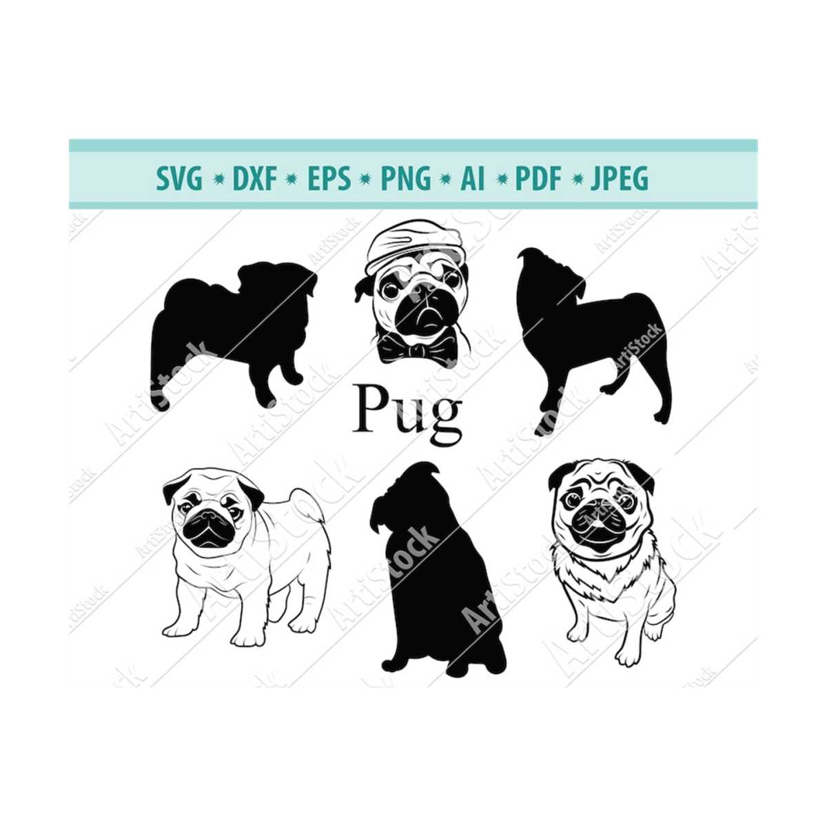 Pug SVG - Pug Silhouettes SVG - Dog Breeds SVG - Digital Cut | Inspire ...