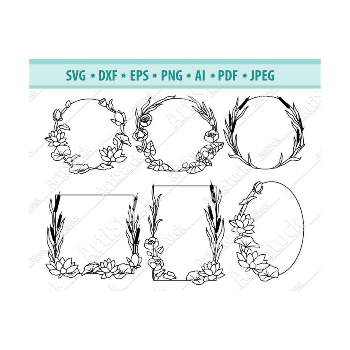 Flower Frame SVG, Frame with lilies Svg, Swamp plants Svg, F - Inspire ...