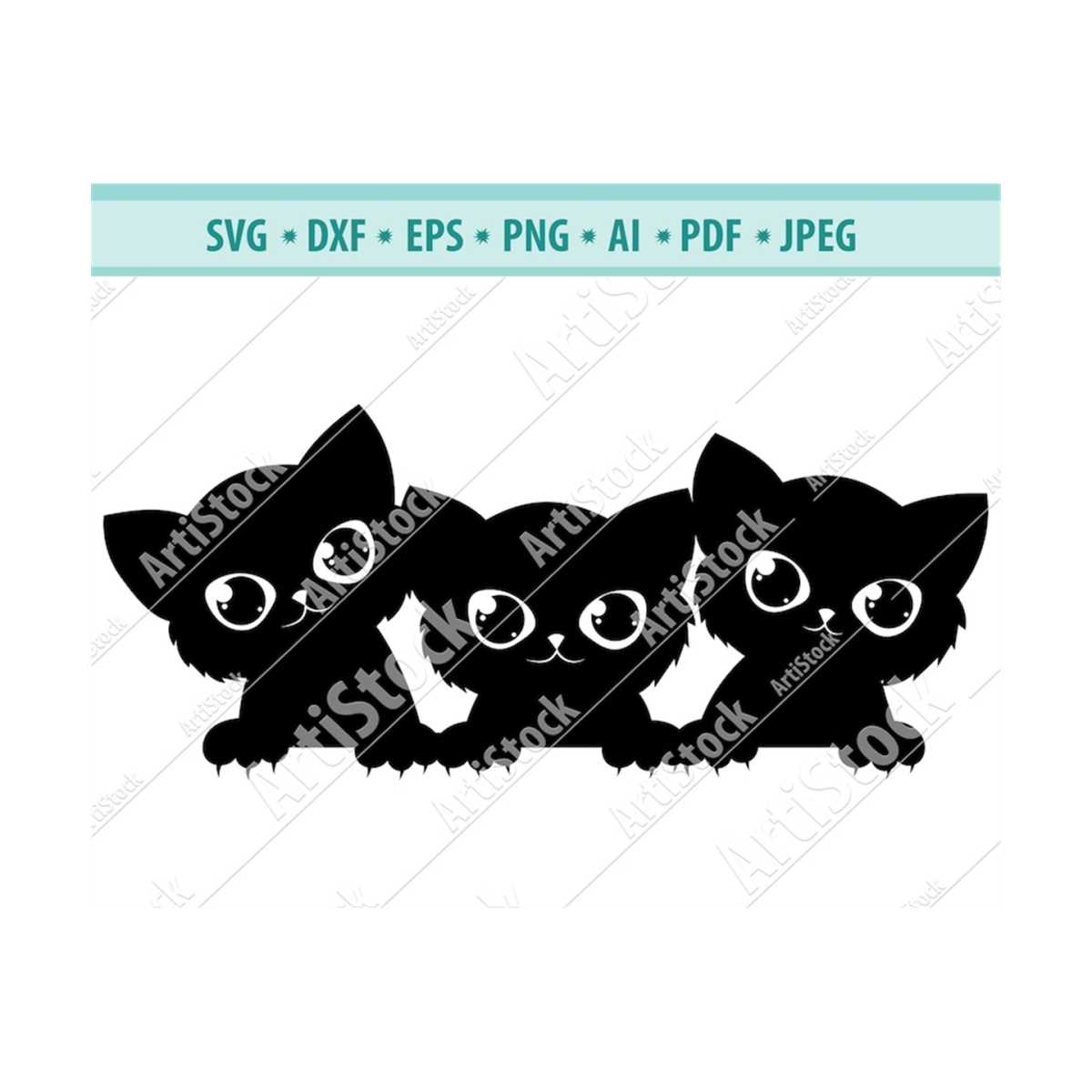 SVG 3 cats peeking, silly kitty cut file, black cats watchin | Inspire ...