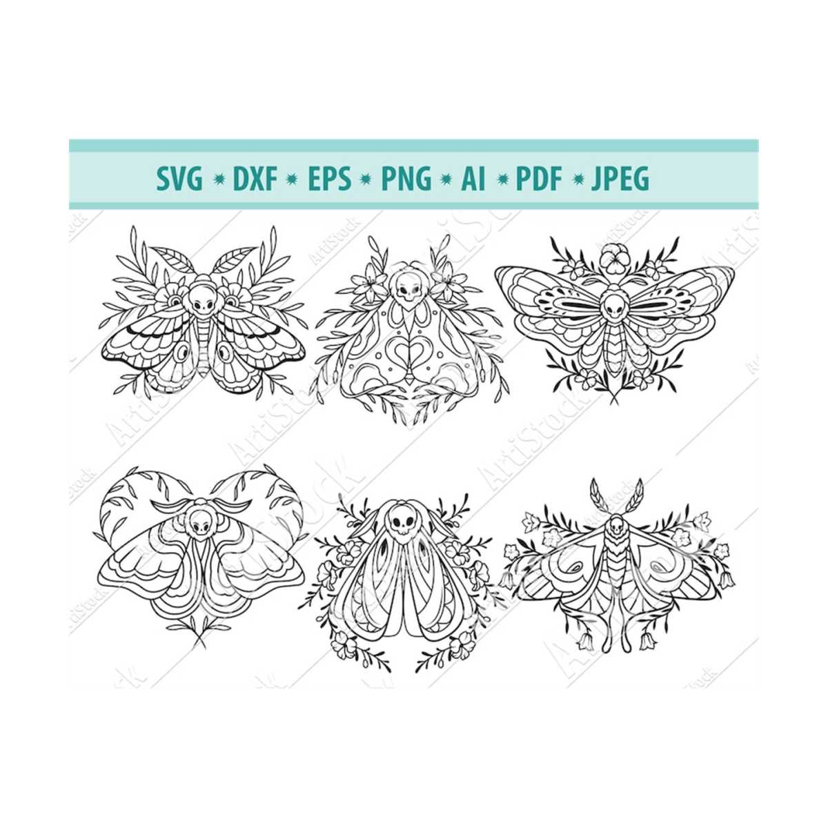 Moth svg Bundle, Celestial clipart, Skull svg, Flower moth S | Inspire ...