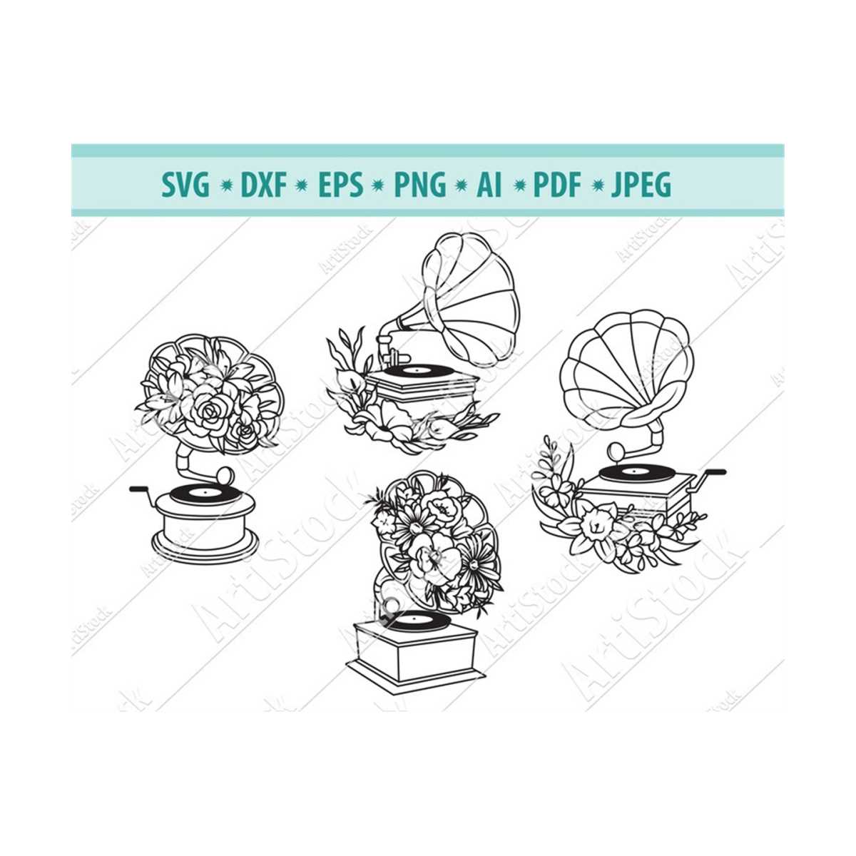 Phonograph Svg, Gramophone with flowers Svg, Floral phonogra | Inspire ...