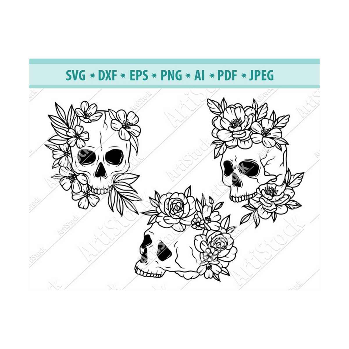Skull Svg File, Flower Skull svg, Skull cut file, Sugar Skul | Inspire ...