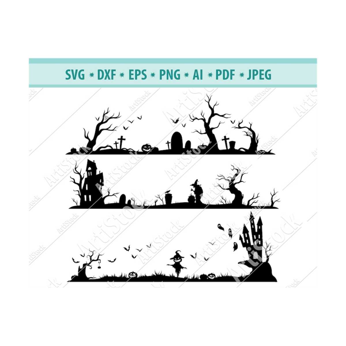 Scary graveyard Svg, Halloween scene Svg, Haunted house Svg, | Inspire ...