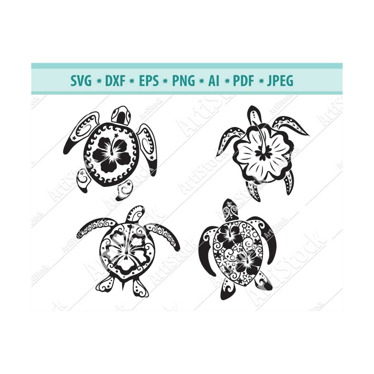 Sea turtle Svg, Tropical flowers Svg, Sea animals Svg, Beach | Inspire ...
