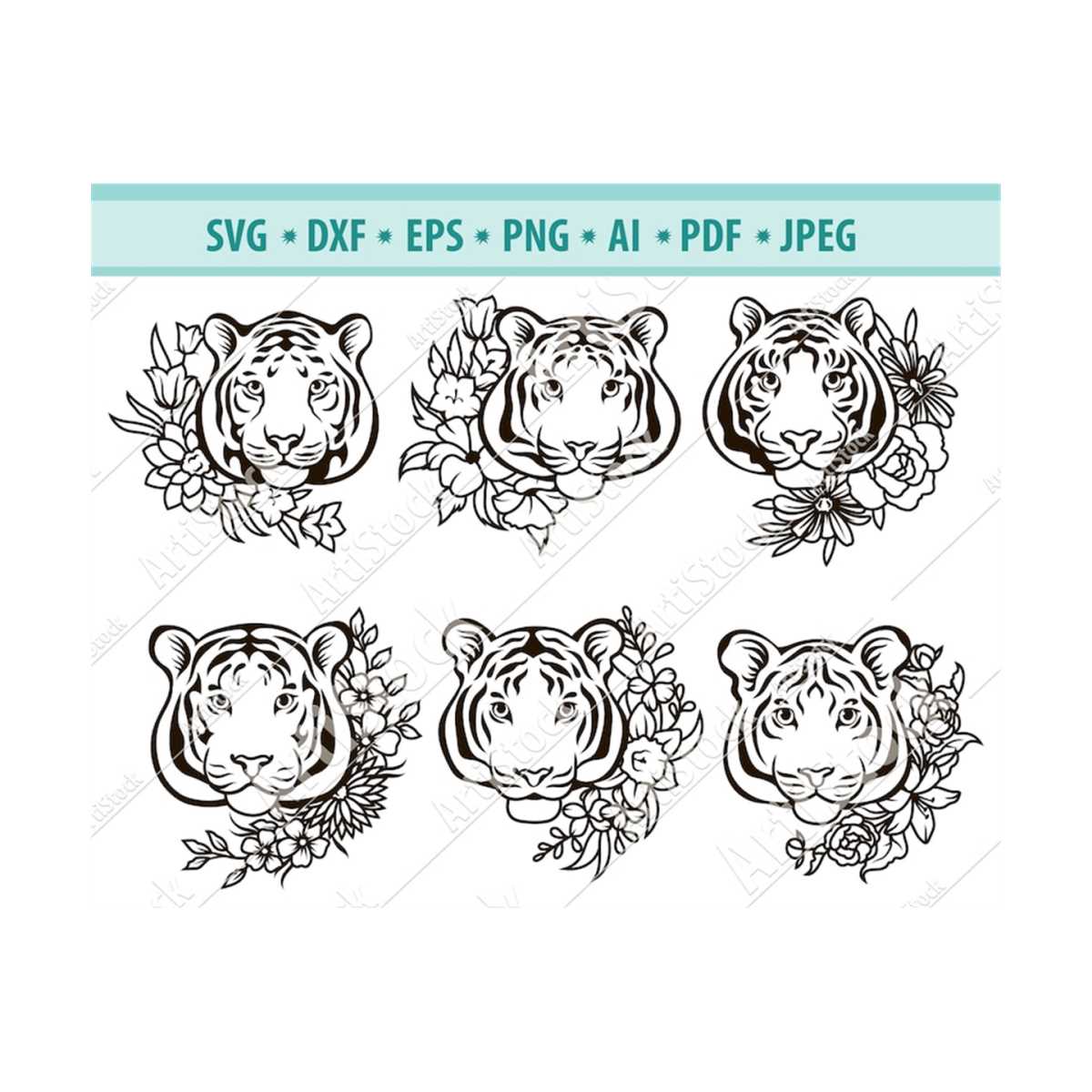 Tiger SVG file, Tiger with flower wreath SVG, Tiger cut file - Inspire ...