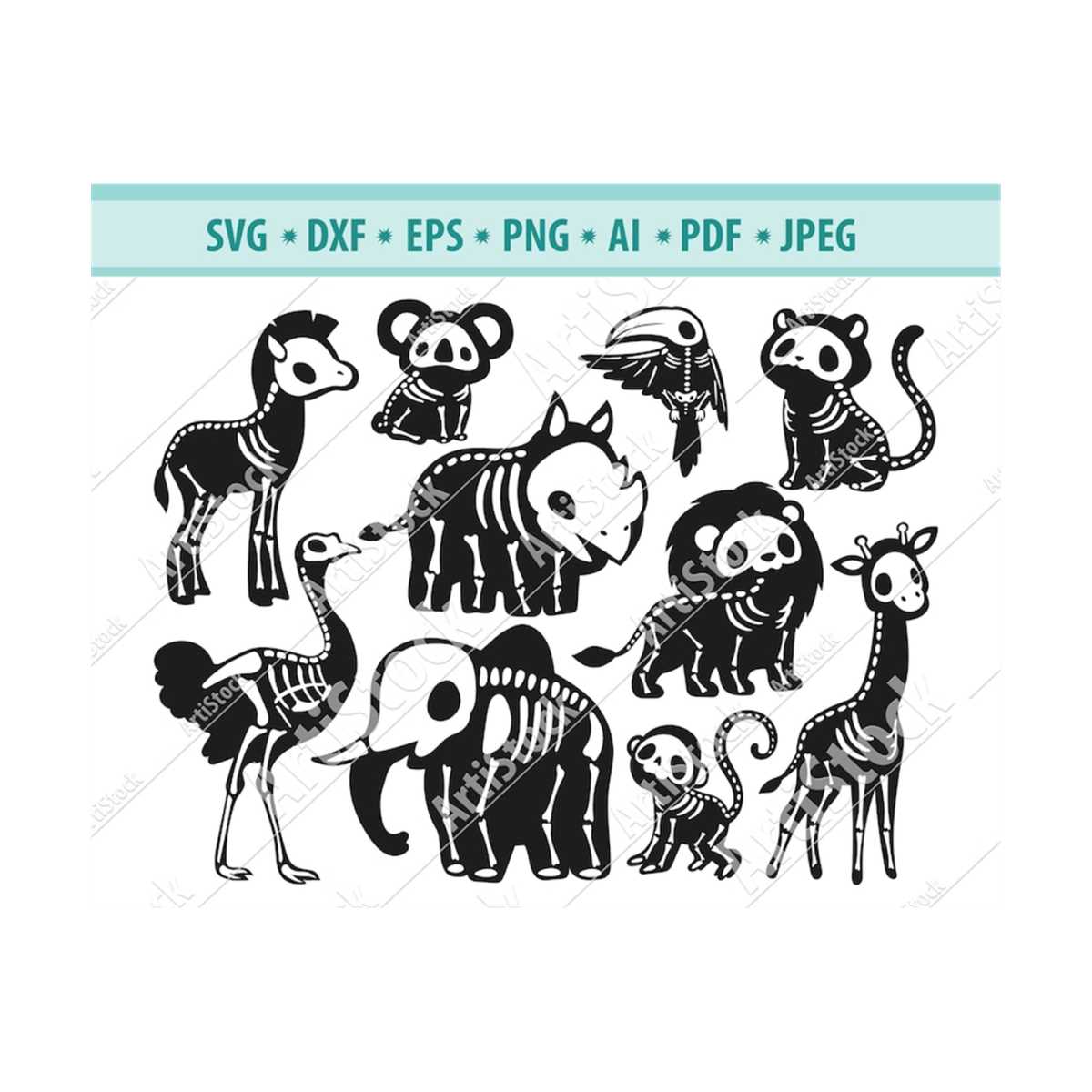 Skeletons animals Svg, Zoo Animals Svg, Skull wild animals S | Inspire ...