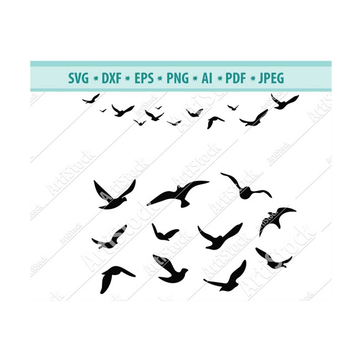 Flock of Birds SVG Vector, Silhouette of birds SVG, flying b | Inspire ...