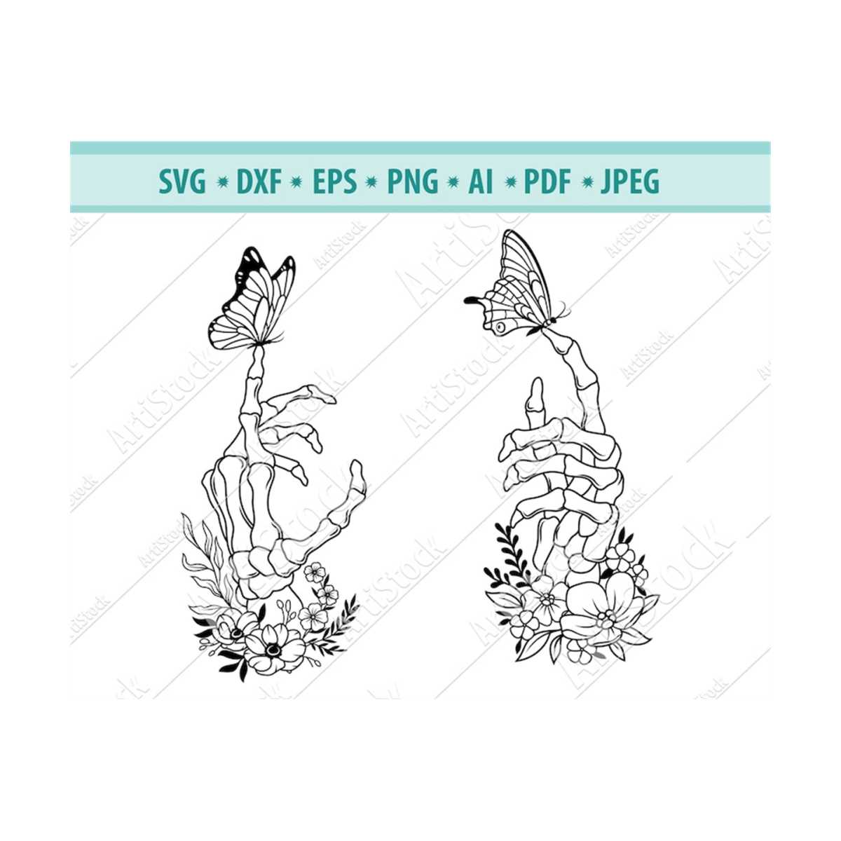 Floral skeleton hand Svg, Hand with butterfly Svg, Bones fin - Inspire ...