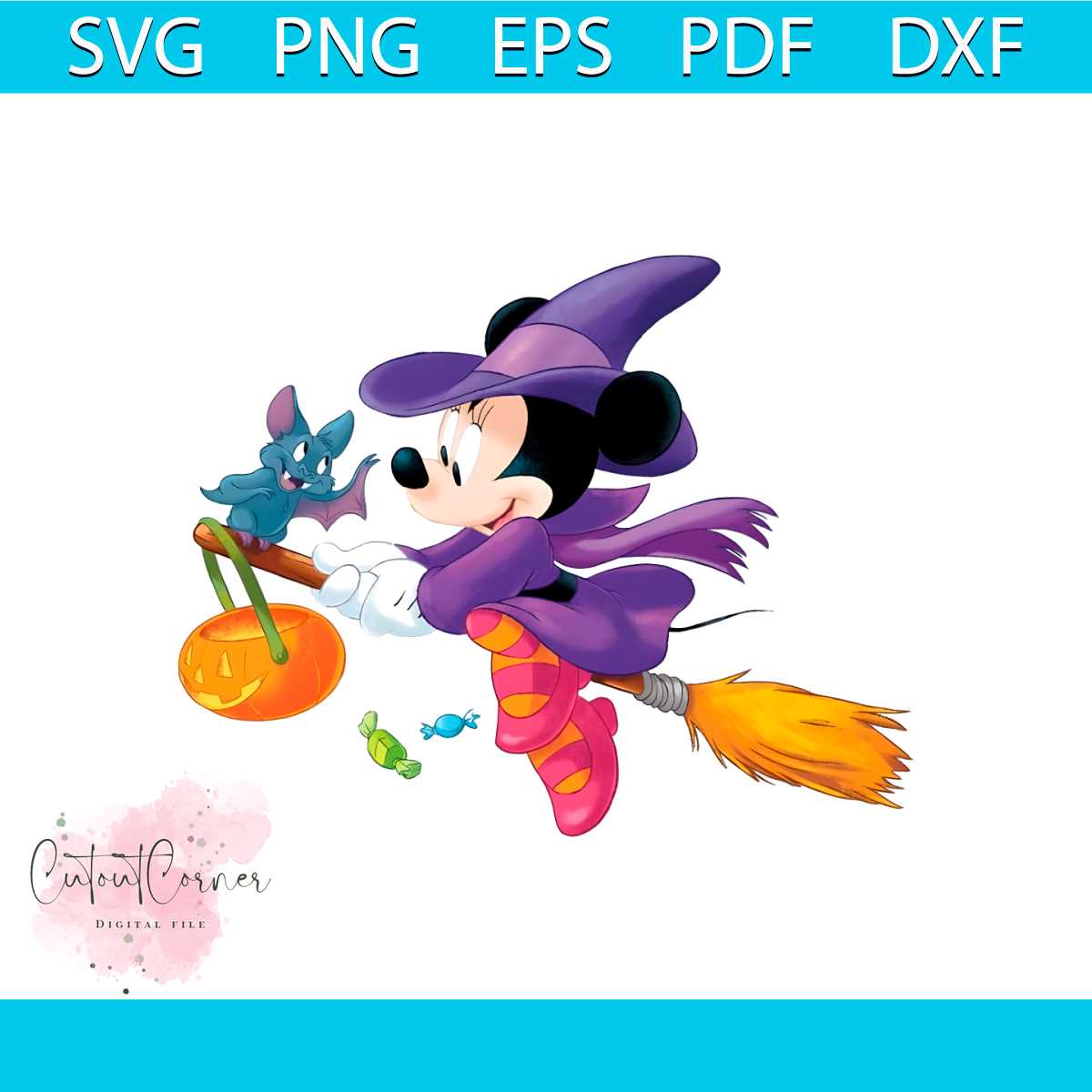 Disney Halloween Witch Minnie And Bat PNG Download | Inspire Uplift