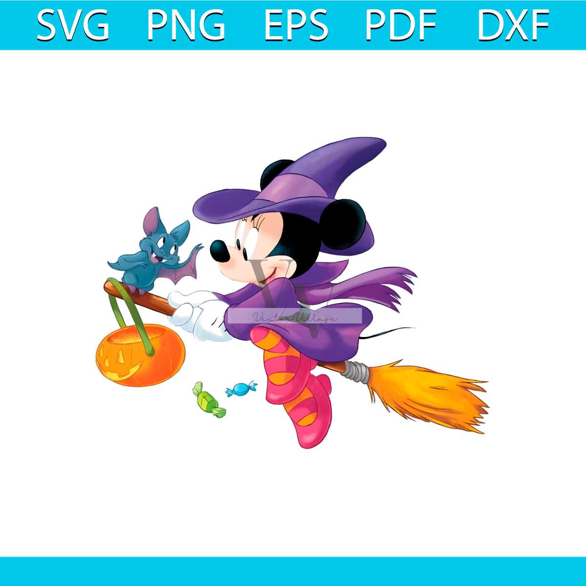 Disney Halloween Witch Minnie And Bat PNG Download | Inspire Uplift