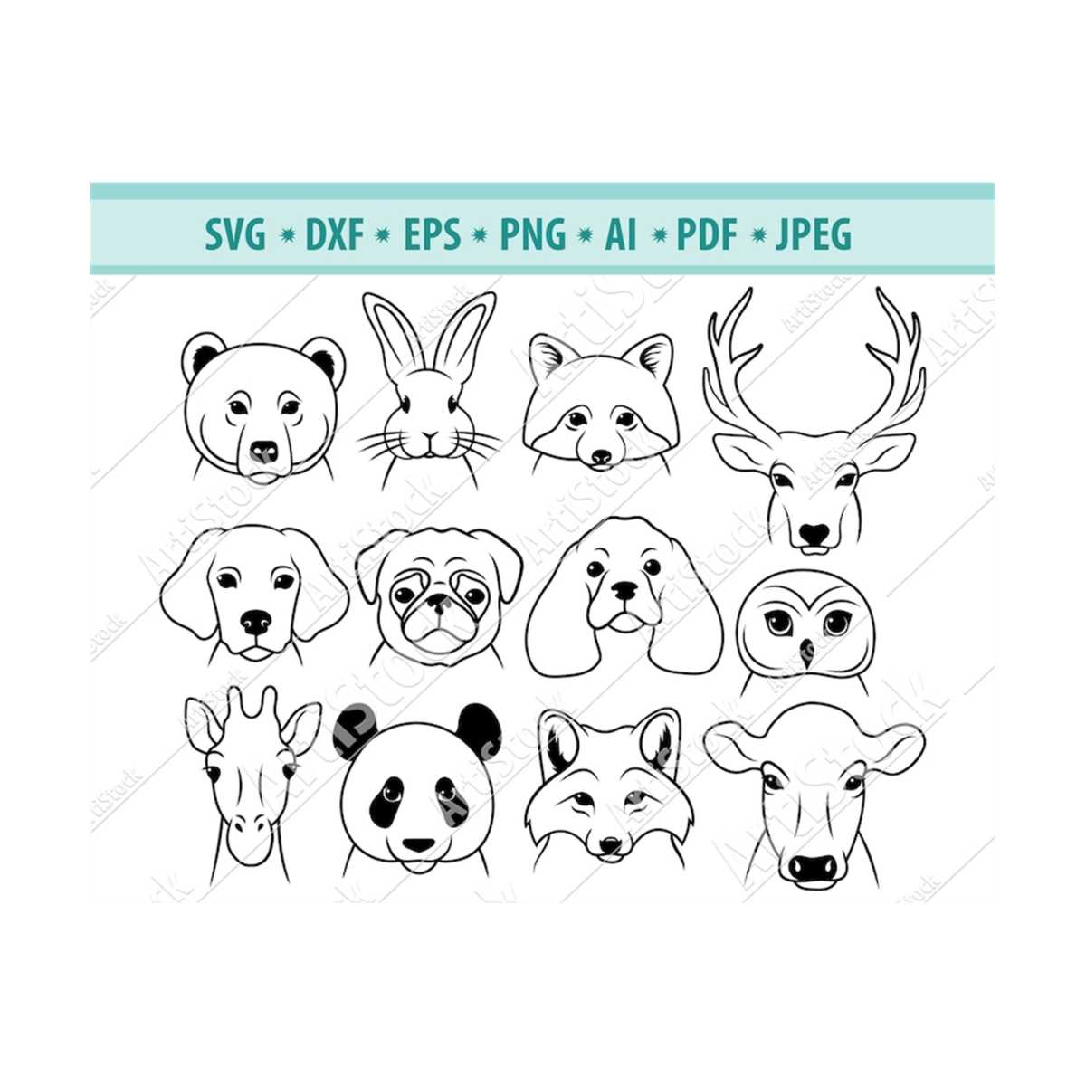 Animals face Svg File, Heads Animals Svg, Faces cute animal | Inspire ...