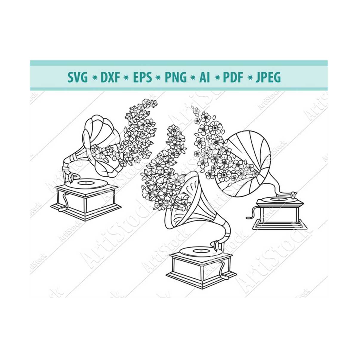 Phonograph Svg, Gramophone with flowers Svg, Floral phonogra - Inspire ...