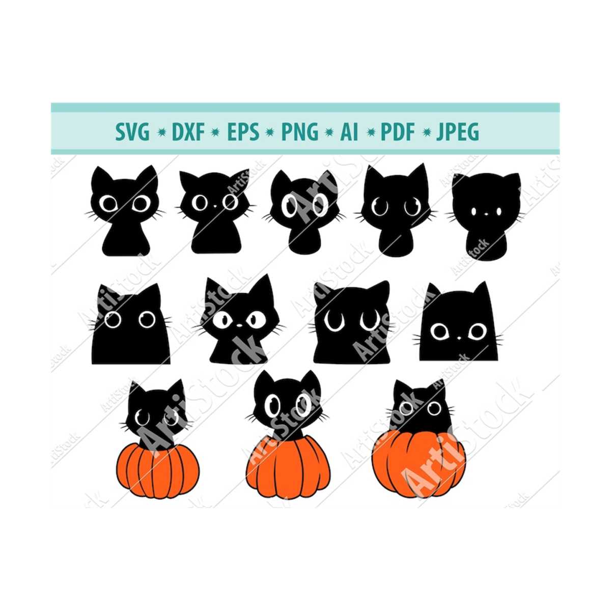 Halloween at Svg, Cat head Svg, Cat in pumpkin SVG, Kitten c | Inspire ...