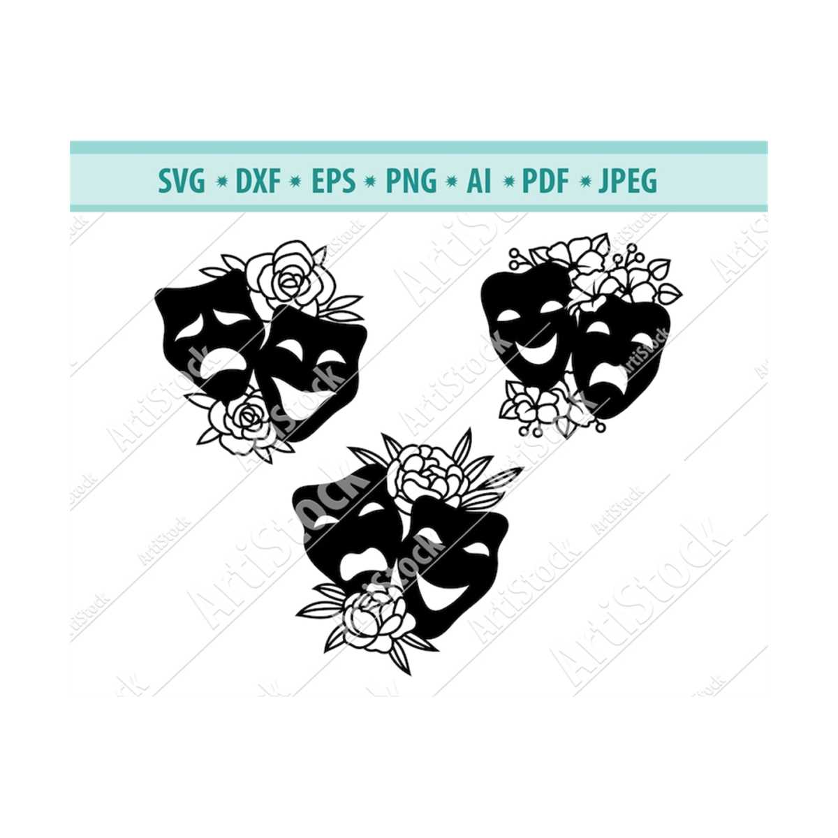 Floral drama mask Svg, Comedy Tragedy svg, Comedy svg, Theat - Inspire ...
