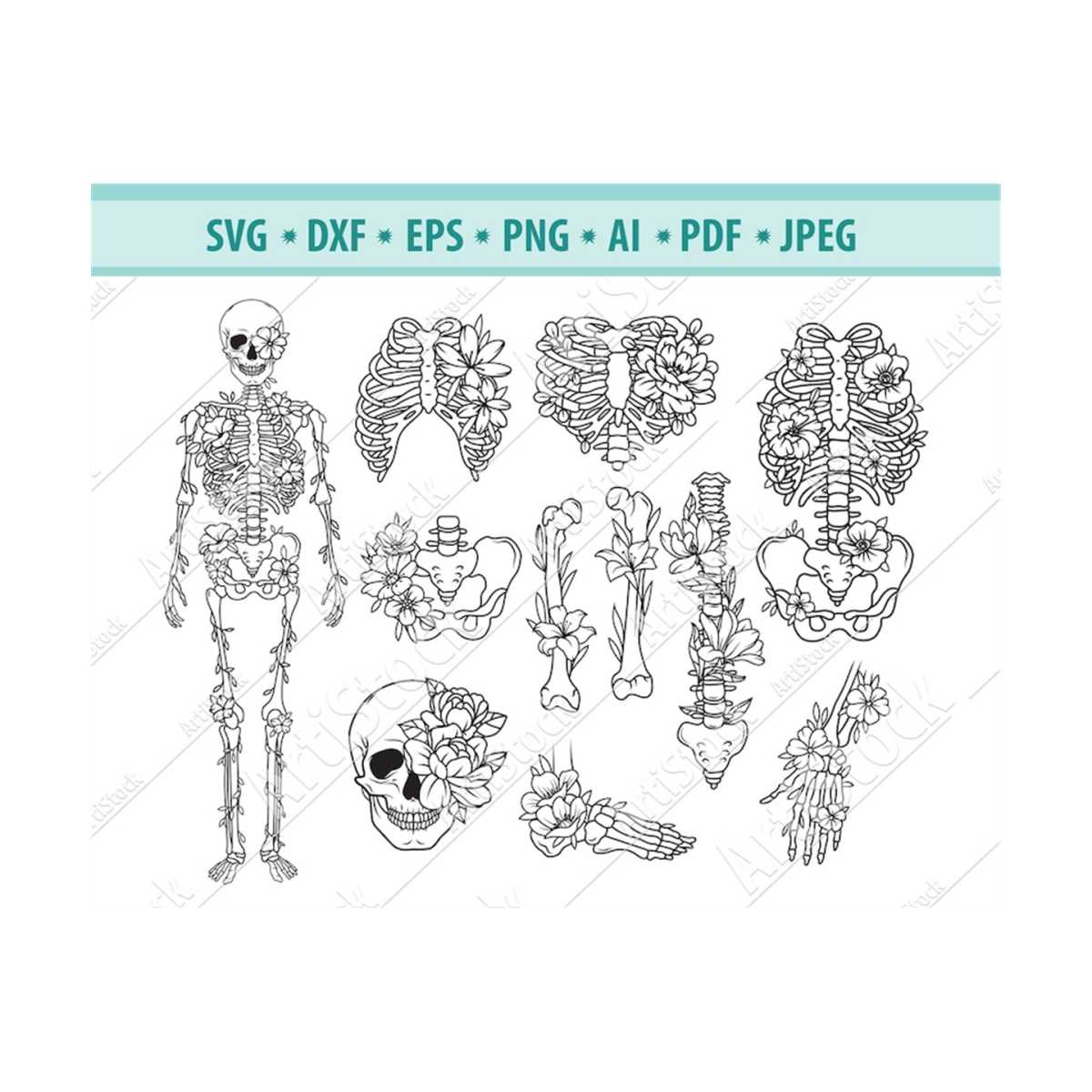 Skeleton parts SVG, Halloween skeleton svg, Flower Skeleton | Inspire ...