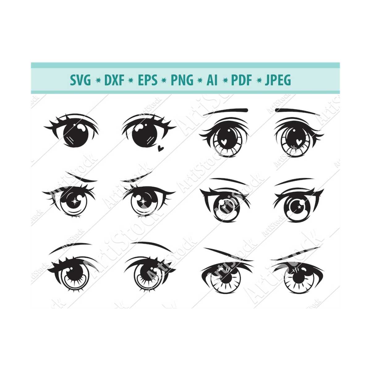 Anime Eyes Svg, Eyes Svg File, Eyelashes svg, Eyes clipart, | Inspire ...