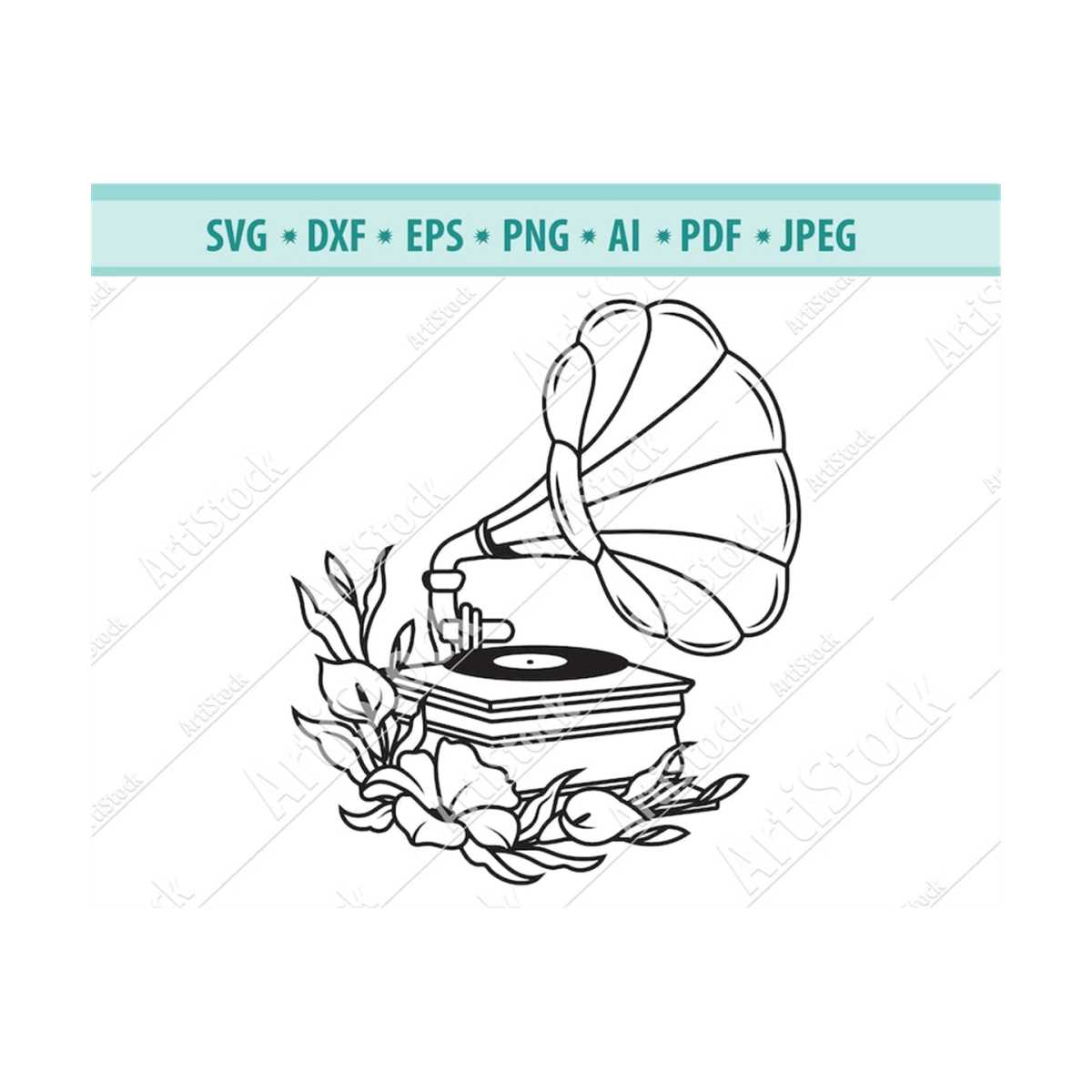 Phonograph Svg, Gramophone with flowers Svg, Floral phonogra | Inspire ...