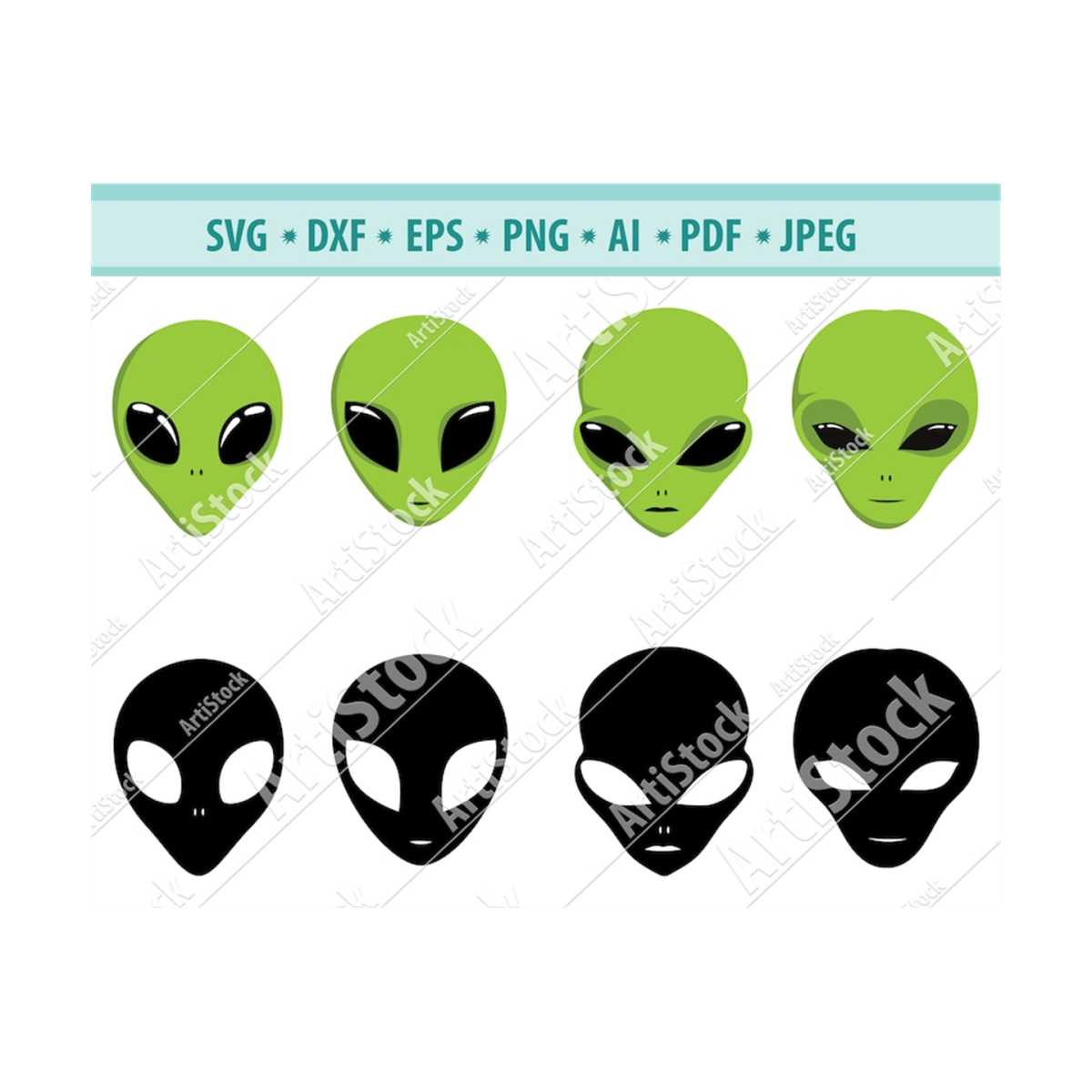 Alien head svg, Alien svg, Martians Svg, Alien heads clipart | Inspire ...