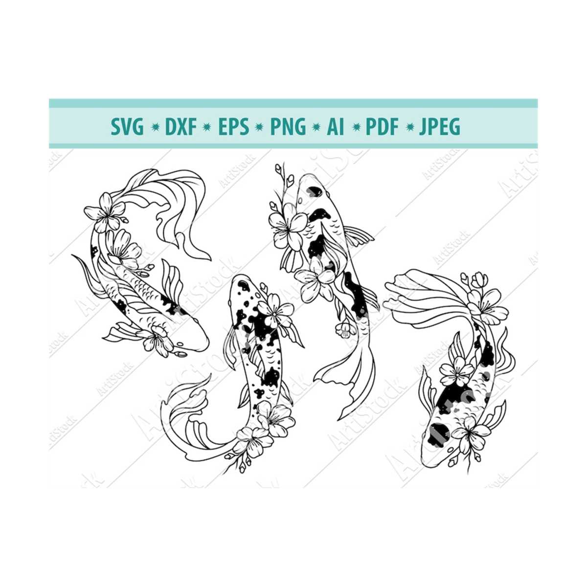 Koi Fish Svg, Flower Koi Carps Svg, Koi Svg, Traditional Asi | Inspire ...