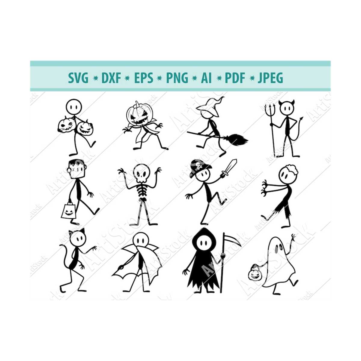 Halloween stick figures Svg, Stick Figure Monsters Svg, Stic | Inspire ...
