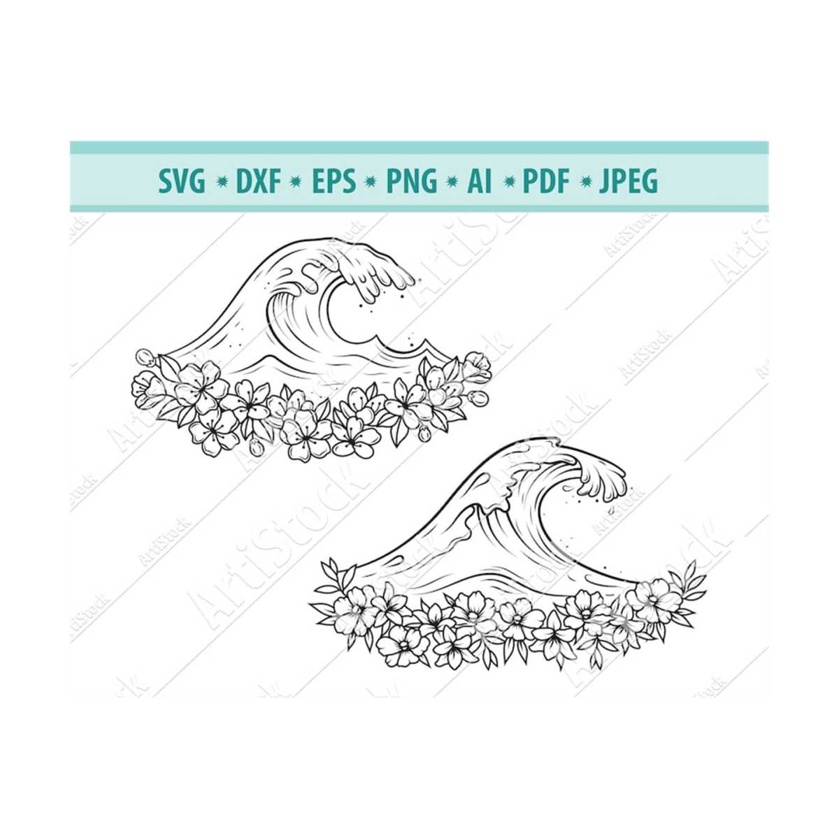 Wave SVG, Wave with flowers Svg, Water wave Svg, Sea Waves S - Inspire ...