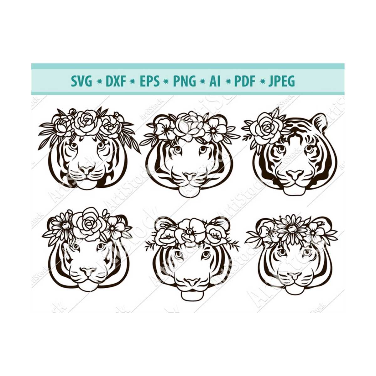 Tiger SVG file, Tiger with Flower Crown SVG, Tiger cut file, - Inspire ...