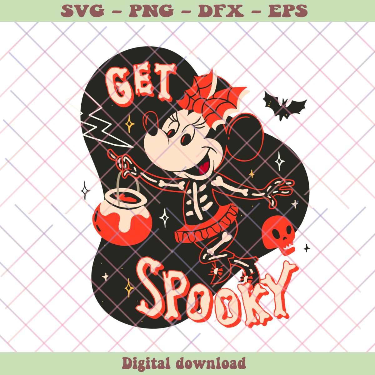 Disney Minnie Mouse Skeleton Get Spooky SVG Download | Inspire Uplift
