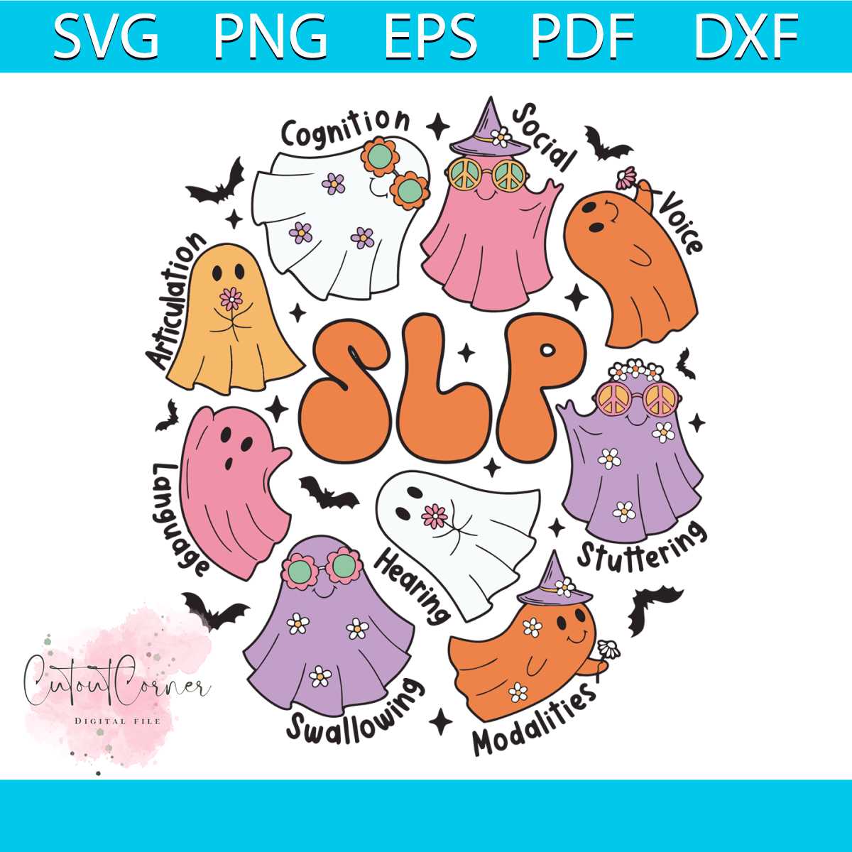 Vintage Speech Therapy SLP Ghost SVG Graphic Design File | Inspire Uplift