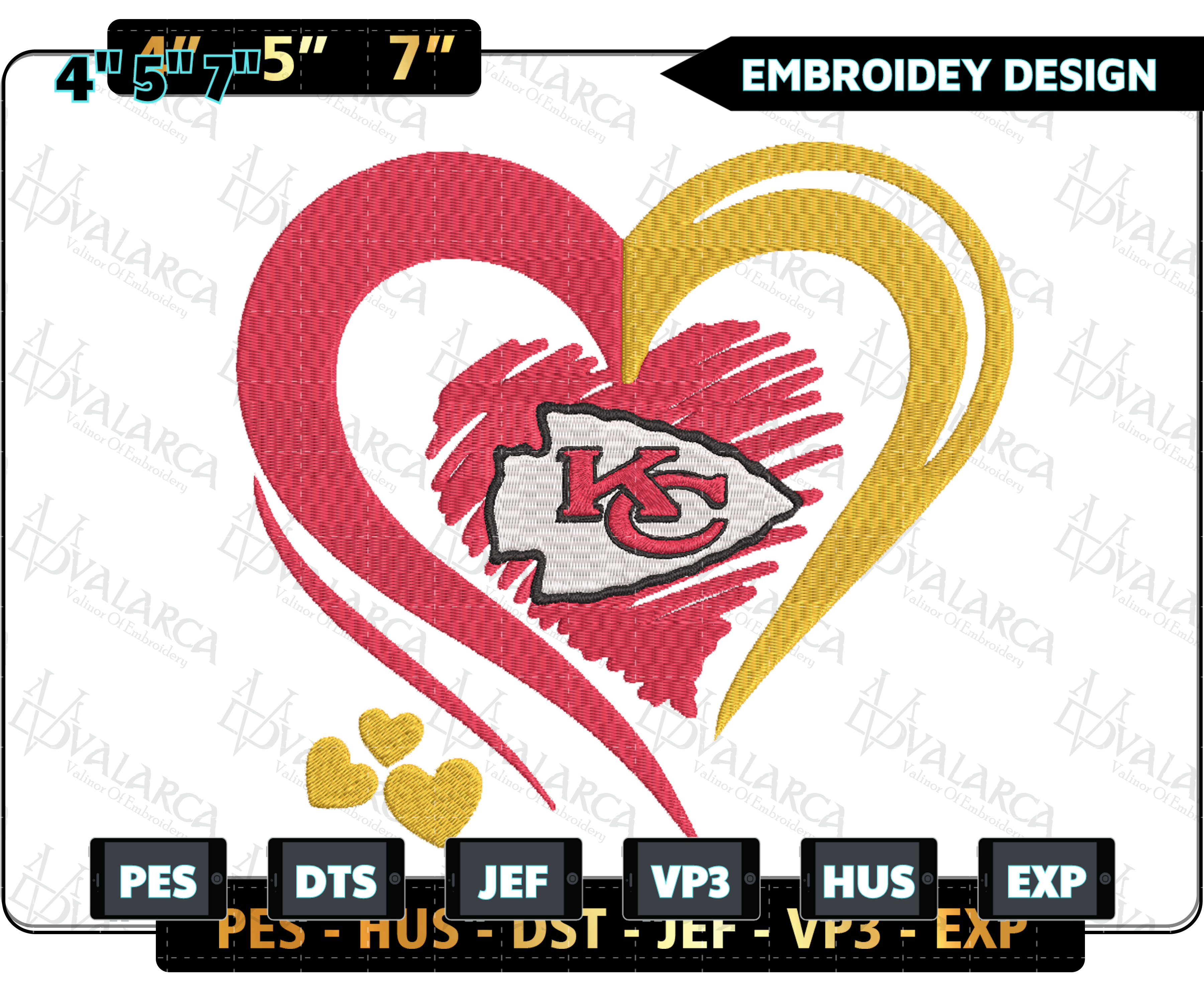 NFL Kansas City Chiefs Heart Embroidery Design, NFL Football | Inspire ...