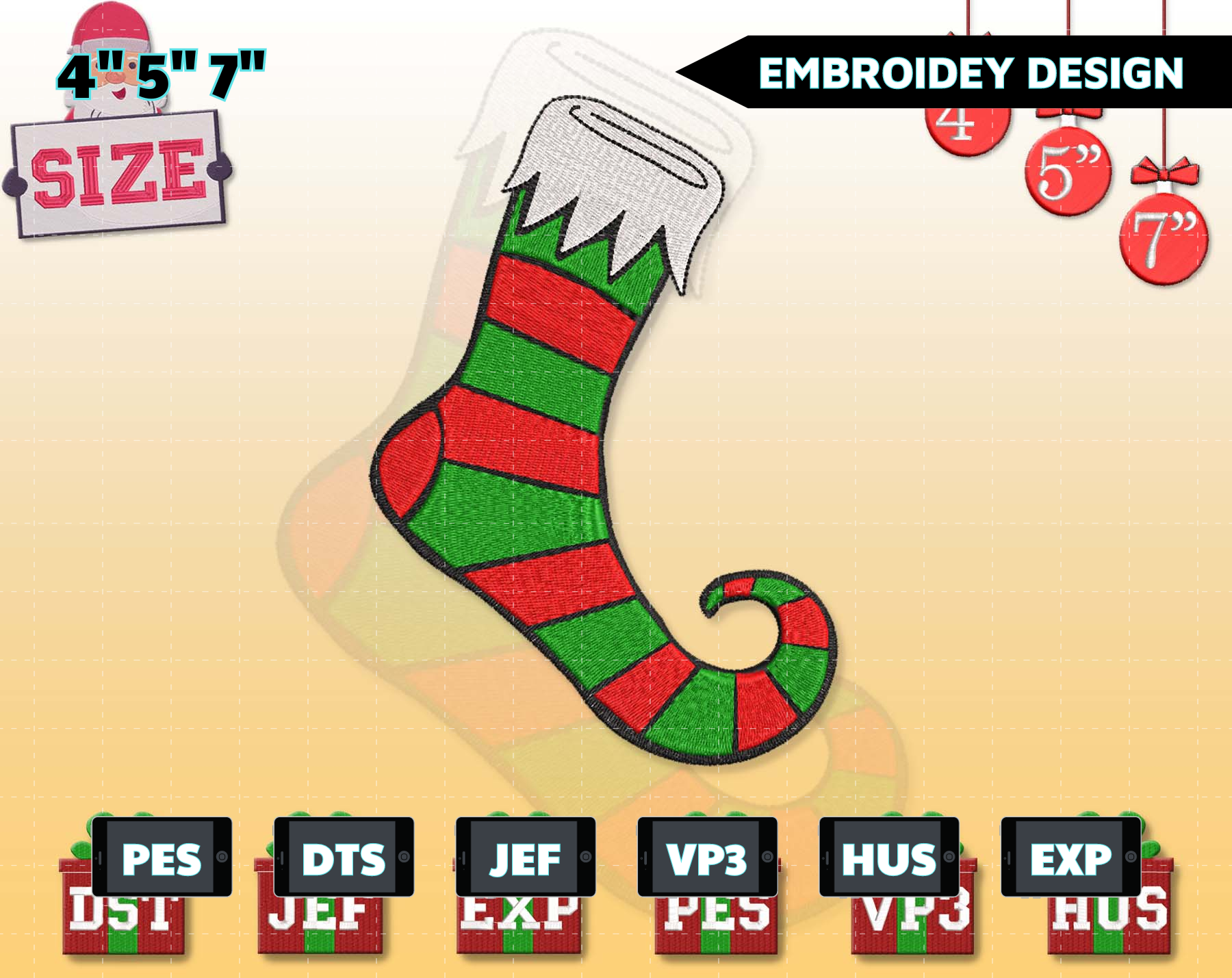 Elf Sock Embroidery Designs, Christmas Embroidery Designs, M - Inspire ...