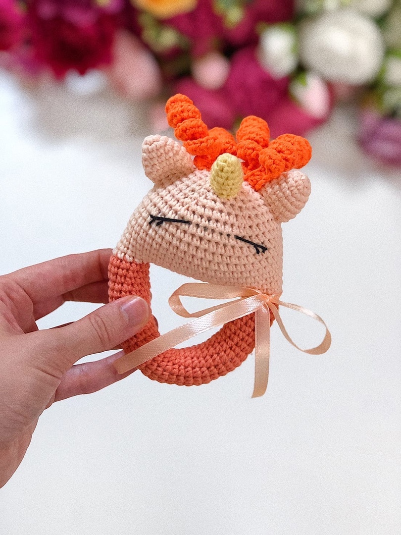 Crochet rattle, rattle unicorn orange , crochet ratte toy, b | Inspire ...