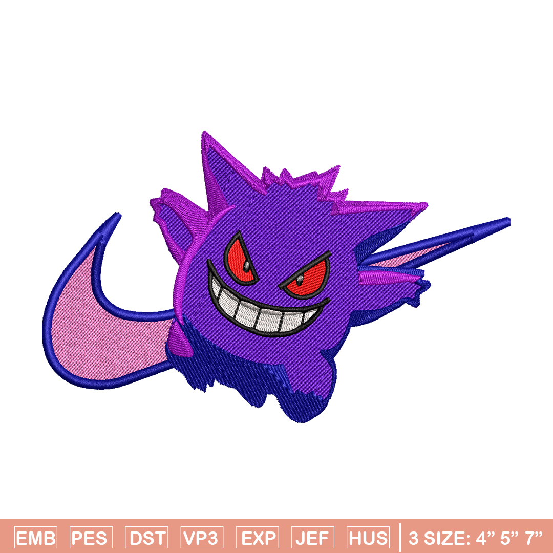 Gengar Nike embroidery design, Pokemon embroidery, nike desi | Inspire ...