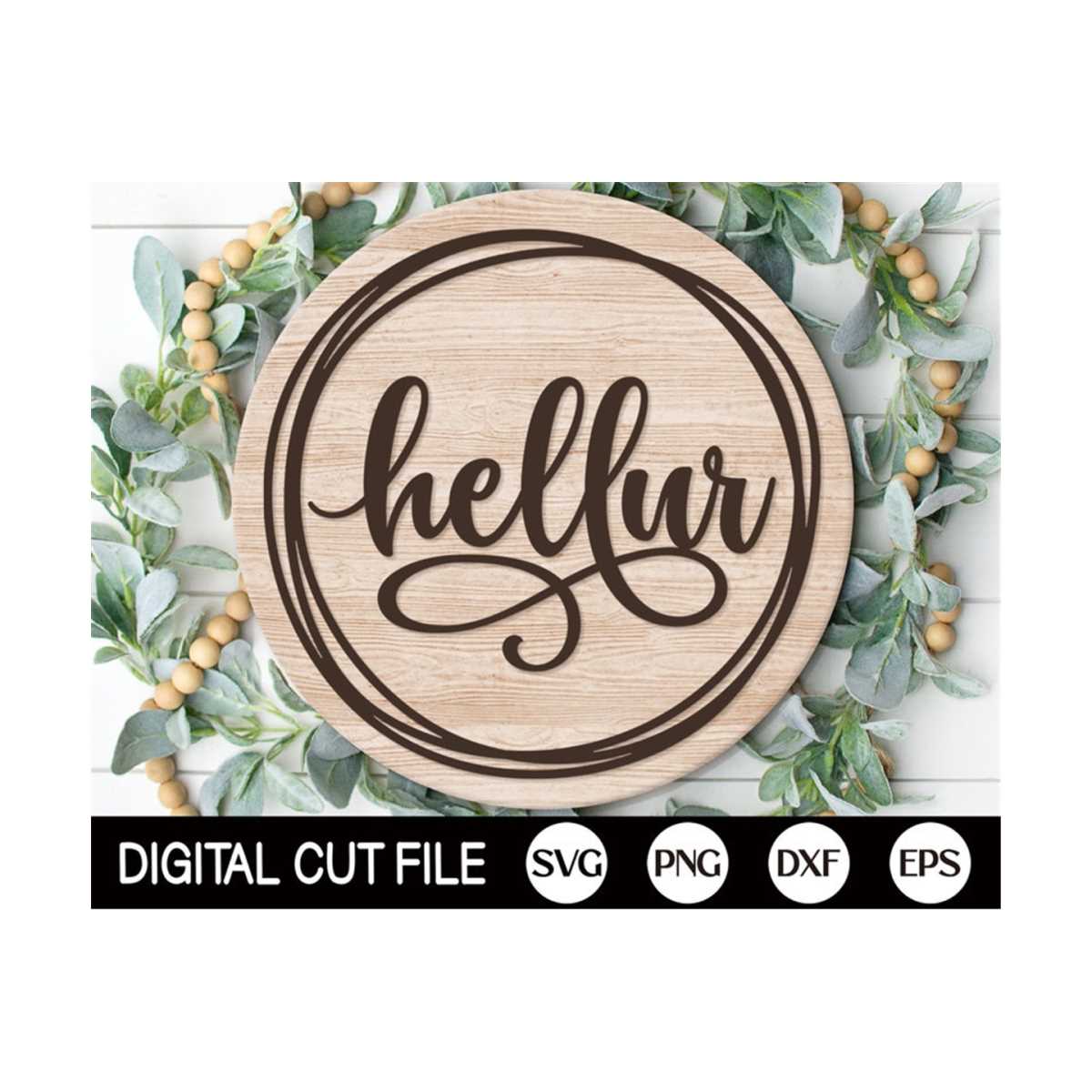 Hellur Welcome Sign SVG, Round Door Hanger SVG, Housewarming | Inspire ...